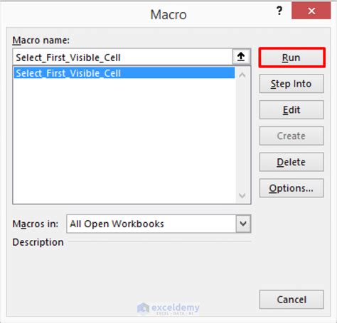 Excel Vba To Select First Visible Cell In Filtered Range
