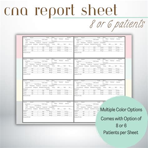 Nursing Cna Report Sheet Etsy