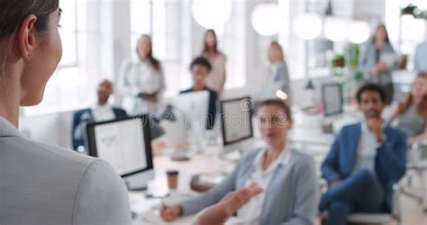 Presentation Question Or Woman Speaker Hand In Conference Work