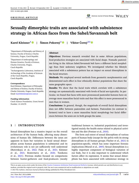 Pdf Sexually Dimorphic Traits Are Associated With Subsistence Strategy In African Faces From