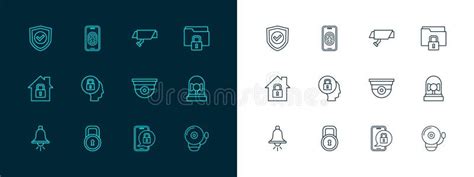 Set Line Folder And Lock Lock Security Camera Mobile With Closed Padlock Shield Check Mark