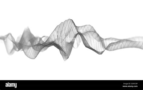 Grey Monochrome 3d Wireframe Wave Structure Abstract Visualization Of Audio Sound Waves