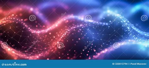 Digital Illustration Of Flowing Abstract Waves With Interconnected Dots And Lines On Gradient