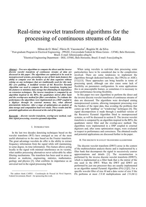 Pdf Real Time Wavelet Transform Algorithms For The Processing Of