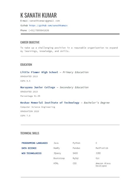 K Sanath Kumar Career Objective Pdf Web Application Java Server