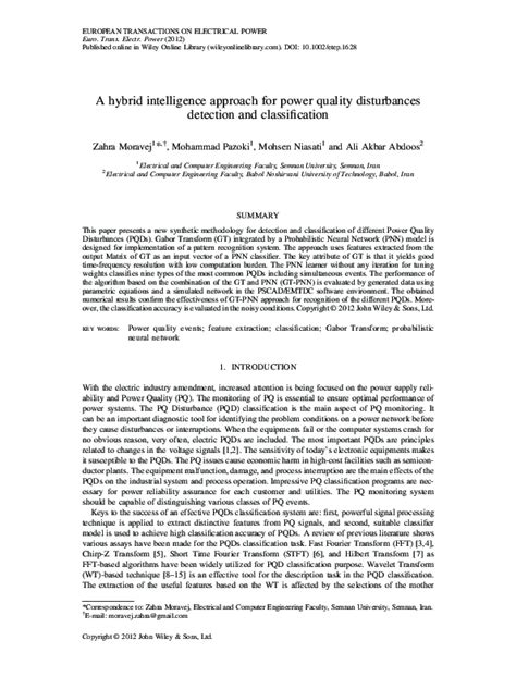 Pdf A Hybrid Intelligence Approach For Power Quality Disturbances