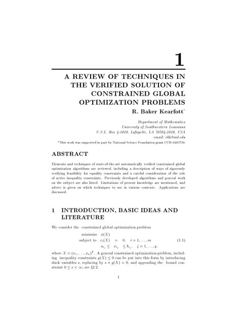 Pdf A Review Of Techniques In The Verified Solution Of Constrained Global Optimization Problems