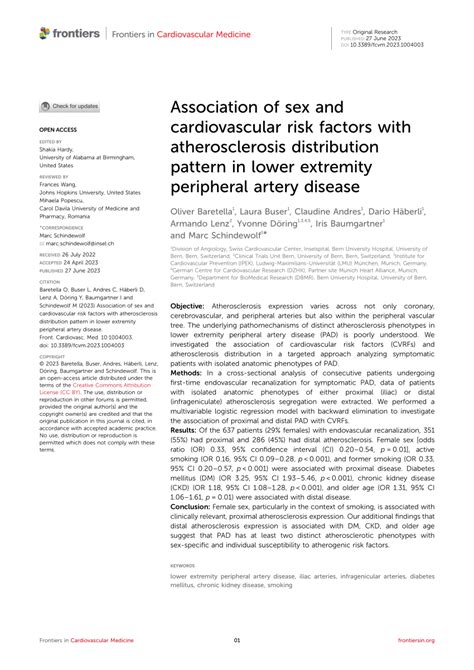 Pdf Association Of Sex And Cardiovascular Risk Factors With Atherosclerosis Distribution