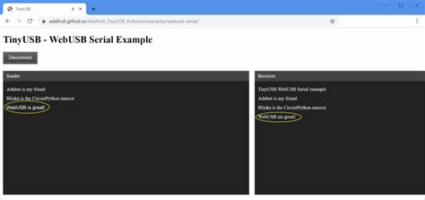 serial communications example using webusb with arduino and tinyusb