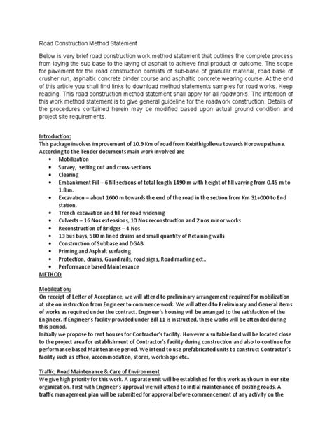 Road Construction General Method Statement Pdf Road Road Surface