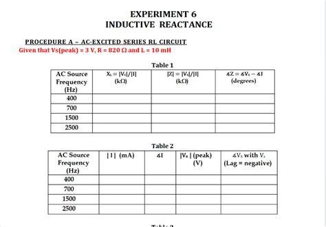 Solved EXPERIMENT INDUCTIVE REACTANCE PROCEDURE A Chegg Com