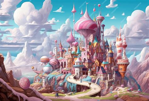 Premium Ai Image Colorful Cartoon Faity Lollipop Kingdom Extreme Closeup Generative Ai