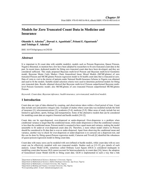 Pdf Models For Zero Truncated Count Data In Medicine And Insurance
