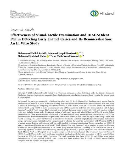 Pdf Effectiveness Of Visual Tactile Examination And Diagnodent Pen In Detecting Early Enamel