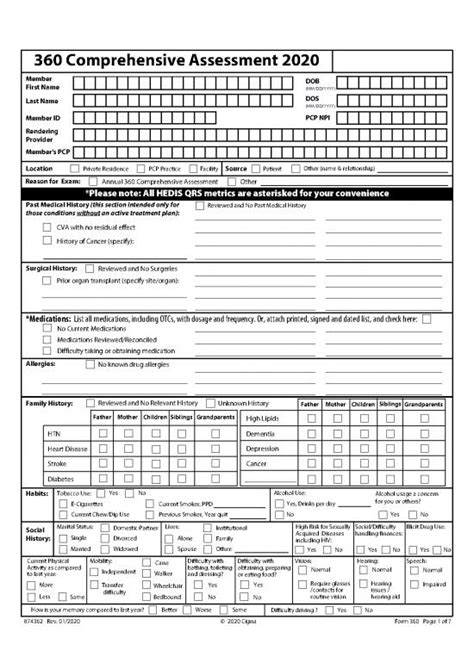 360 Comprehensive Assessment Form Printable