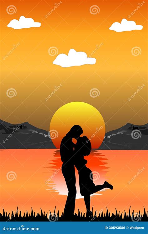 Romantic Scene Two Cute Pandas Surrounded By Symbols Of Love Stock