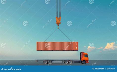 Crane Lifting Container Cargo Put Into Logistic Truck Stock Illustration Illustration Of