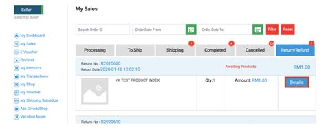 From Detail Seller Can Find Out The Status Request Date And Return Reason