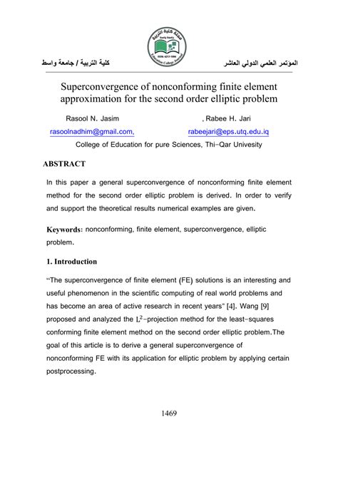 Pdf Superconvergence Of Nonconforming Finite Element Approximation For The Second Order