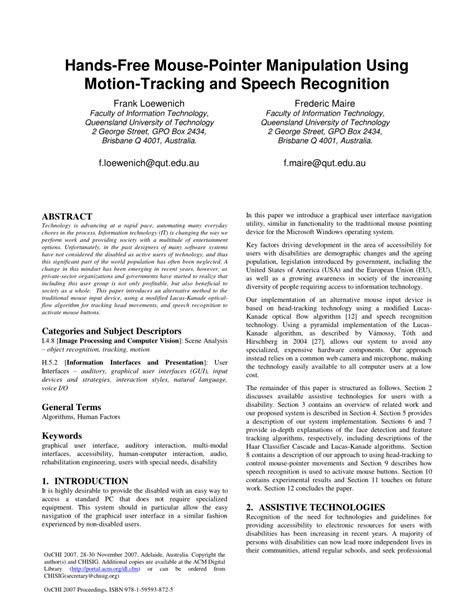 Pdf Hands Free Mouse Pointer Manipulation Using Motion Tracking And Speech Recognition