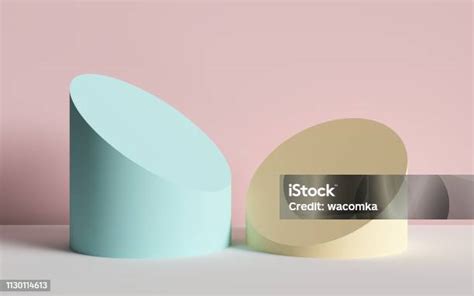 3d 렌더링 추상적인 배경 컷된 실린더 기본 도형 파스텔 컬러 팔레트 간단한 형상 최소한의 디자인 요소 3차원 형태에 대한 스톡