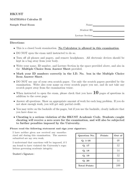 Math1014 Sample Final Exam Download Free Pdf Test Assessment Multiple Choice