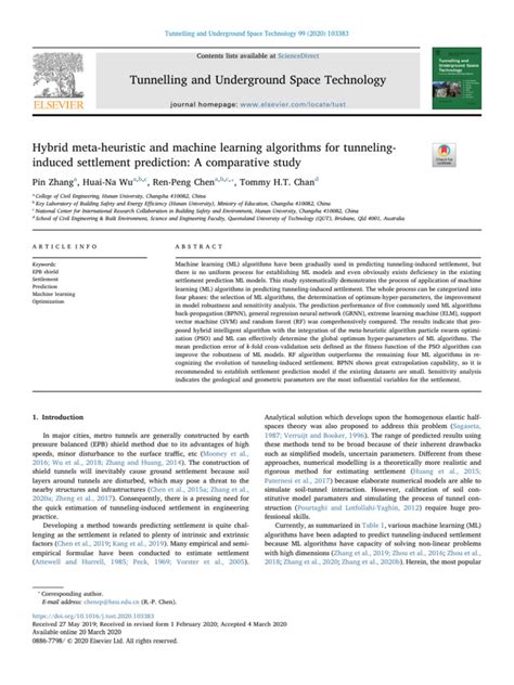 83 Hybrid Meta Heuristic And Machine Learning Algorithms For Tunneling Induced Settlement