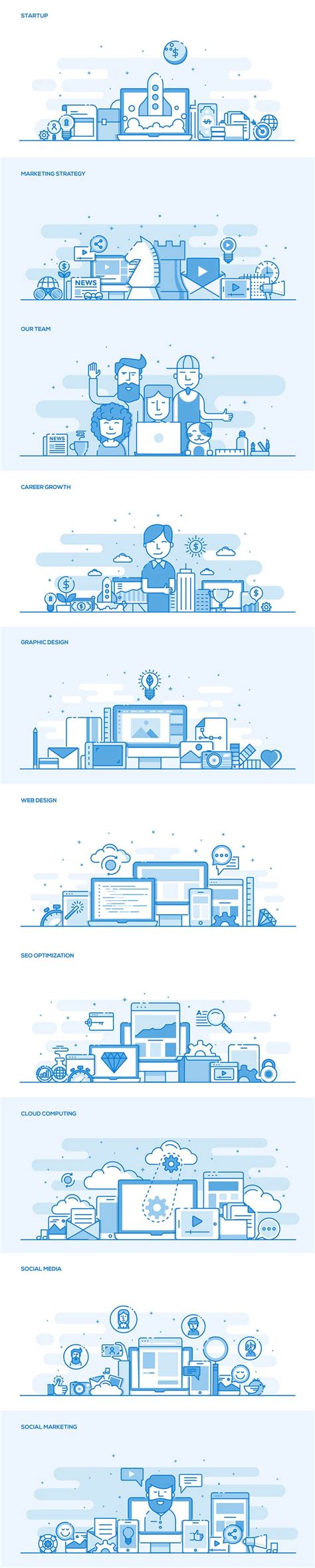 Set Of Flat Line Color Headers Creative Graphics Icon Design Photoshop Shapes