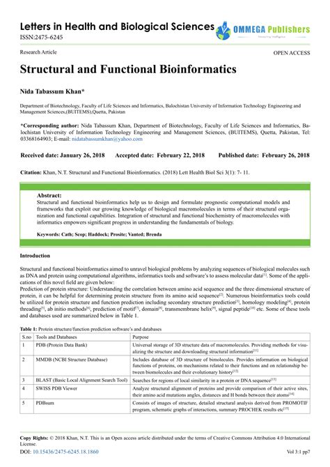 Pdf Structural And Functional Bioinformatics