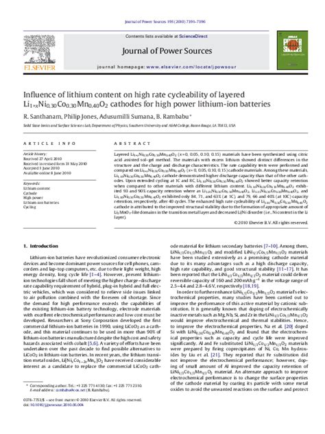 Pdf Influence Of Lithium Content On High Rate Cycleability Of Layered Li1 Xni0 30co0 30mn0