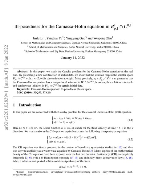 Pdf Ill Posedness For The Camassa Holm Equation In B P1 1 Cap C 01