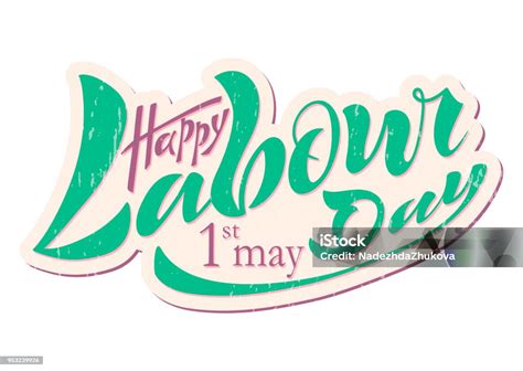 5 월 1 일에 벡터와 질감된 배경 행복 작업 일의 아름 다운 손으로 쓴된 텍스트의 Billustration Eps 10 엽서 로고 배너 전단지 다 색된 서 예에 대 한