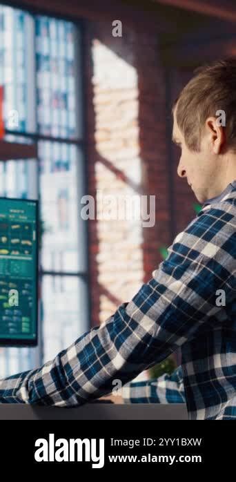 man doing remote work on computer screen moving assets in 3d modeling