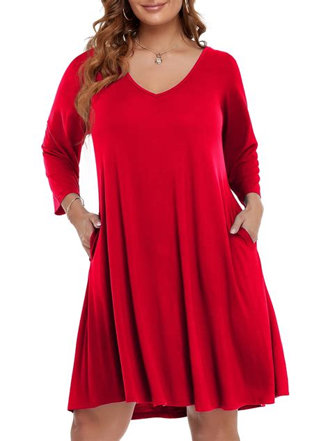 Plus Size Dresses 3x For Women Vepkul V Neck T Shirt Dress 34 Sleeve