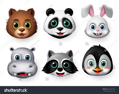 Animals Emoji Emoticon Happy Face Vector Stok Vektör Telifsiz