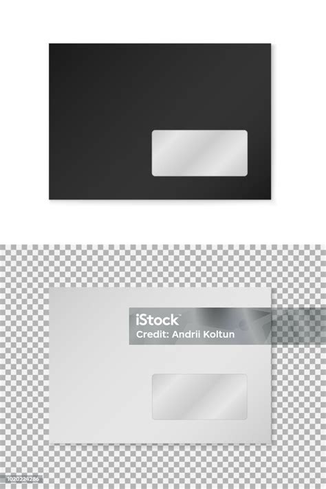 흑인과 백인 C6 종이 빈 봉투 창 흰색 배경에 고립의 벡터 모형 수평 우표 닫힌된 표지 템플릿입니다 기업 아이덴티티 디자인을 위한 3d 그림 3차원 형태에 대한 스톡 벡터
