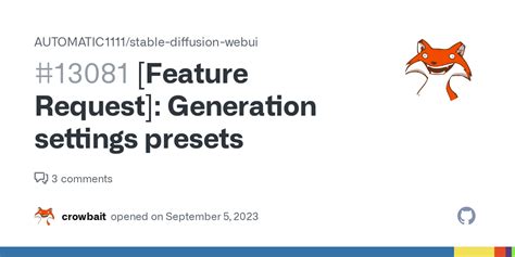 Feature Request Generation Settings Presets · Issue 13081