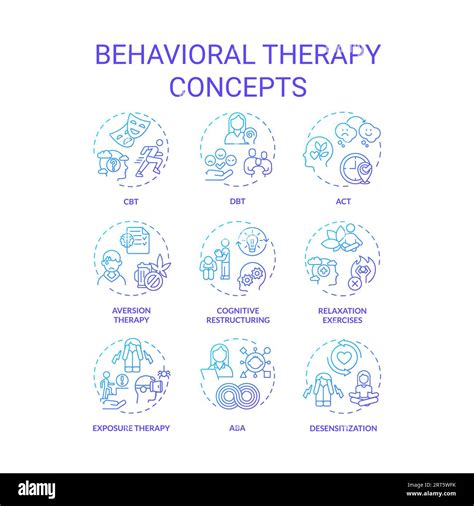 Gradient Icons Representing Behavioral Therapy Concepts Stock Vector