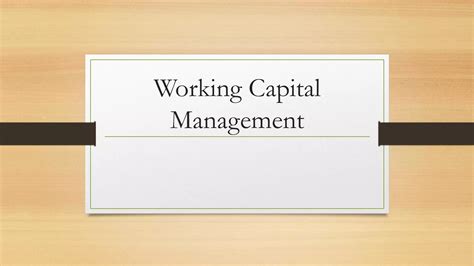 Working Capital Management Pdf