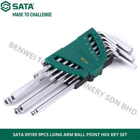 Sata 09105 9pcs Long Arm Ball Point Hex Key Set Allen Key 1 5mm 2mm 2 5mm 3mm 4mm 5mm 6mm 8mm