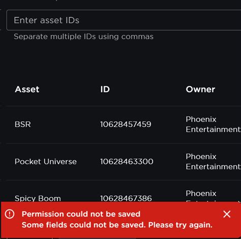 permission could not be saved some fields could not be saved please