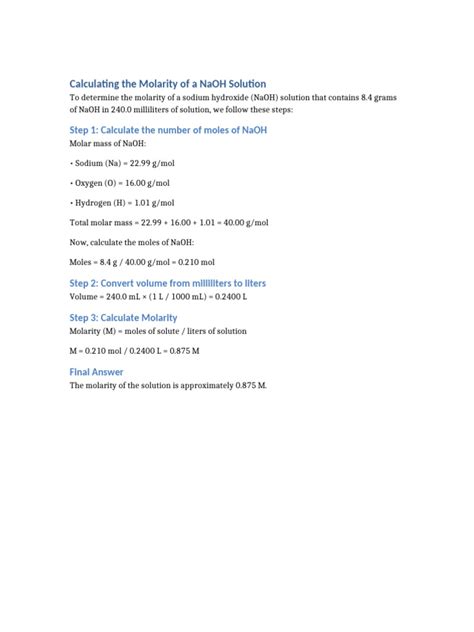 Naoh Molarity Calculation Pdf