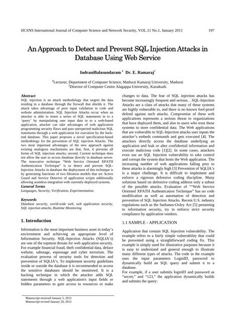 pdf an approach to detect and prevent sql injection attacks in