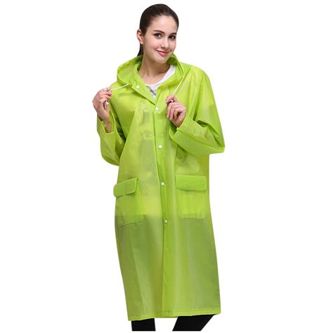 Uni Fashion Reusable Button Rain Umbrella Beach Jacket Coat Hooded Raincoat With Clothes Line