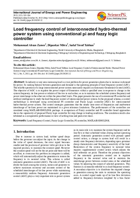 Pdf Load Frequency Control Of Interconnected Hydro Thermal Power