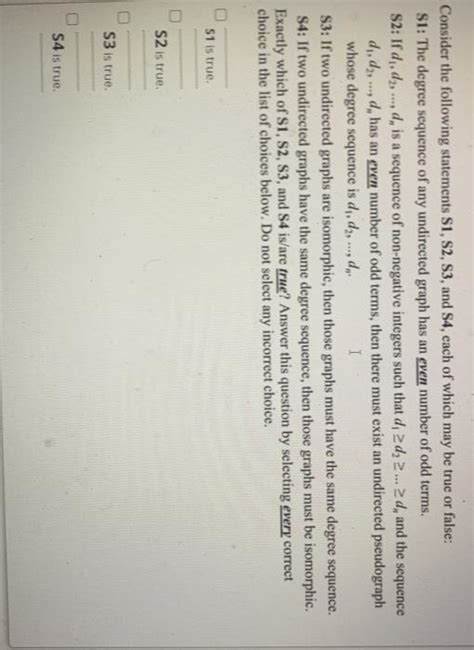 Solved Consider The Following Statements S1 S2 S3 And