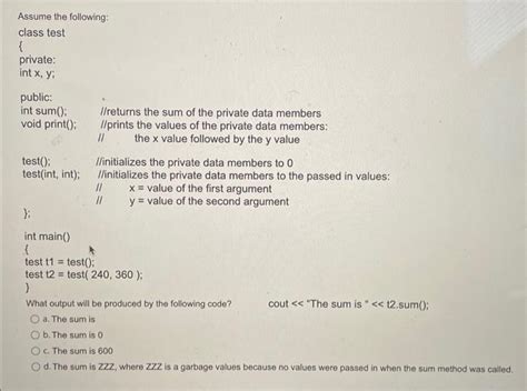 Solved Class Test Private Int Xy Public Int Sum