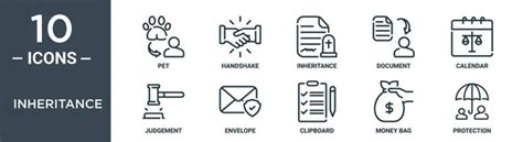 Set Outline Web Inheritance Icons Last Inheritance Calendar Gavel Money