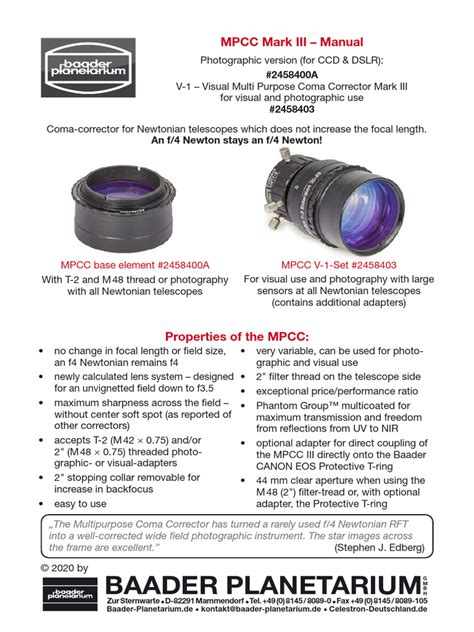Baader Coma Corrector En V1 Mpcc 1120 Lr Pdf Baader Coma Corrector En V1 Mpcc 1120 Lr Pdf