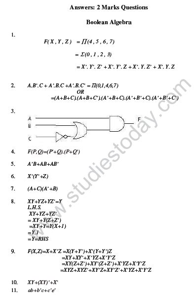Cbse Class 12 Computer Science Hots Boolean Algebra